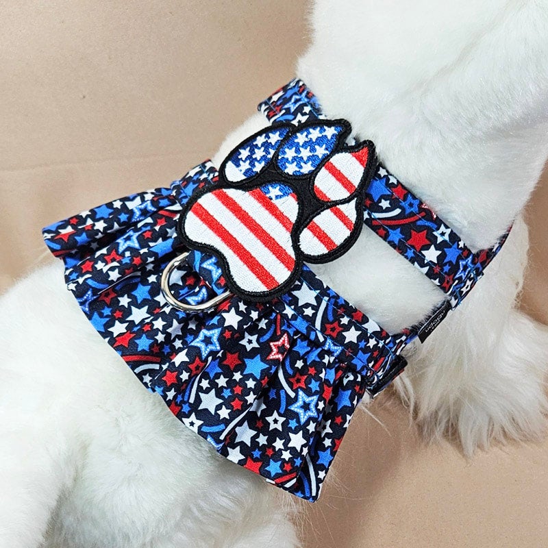 star spangled boutique ruffle harness with paw appliqué | UDogU LLC